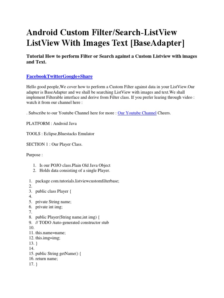Android Custom Filter Search-ListView ListView With Images Text | PDF ...