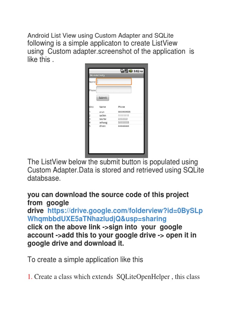 Android List View Using Custom Adapter and SQLite | Download Free PDF | String (Computer Science ...