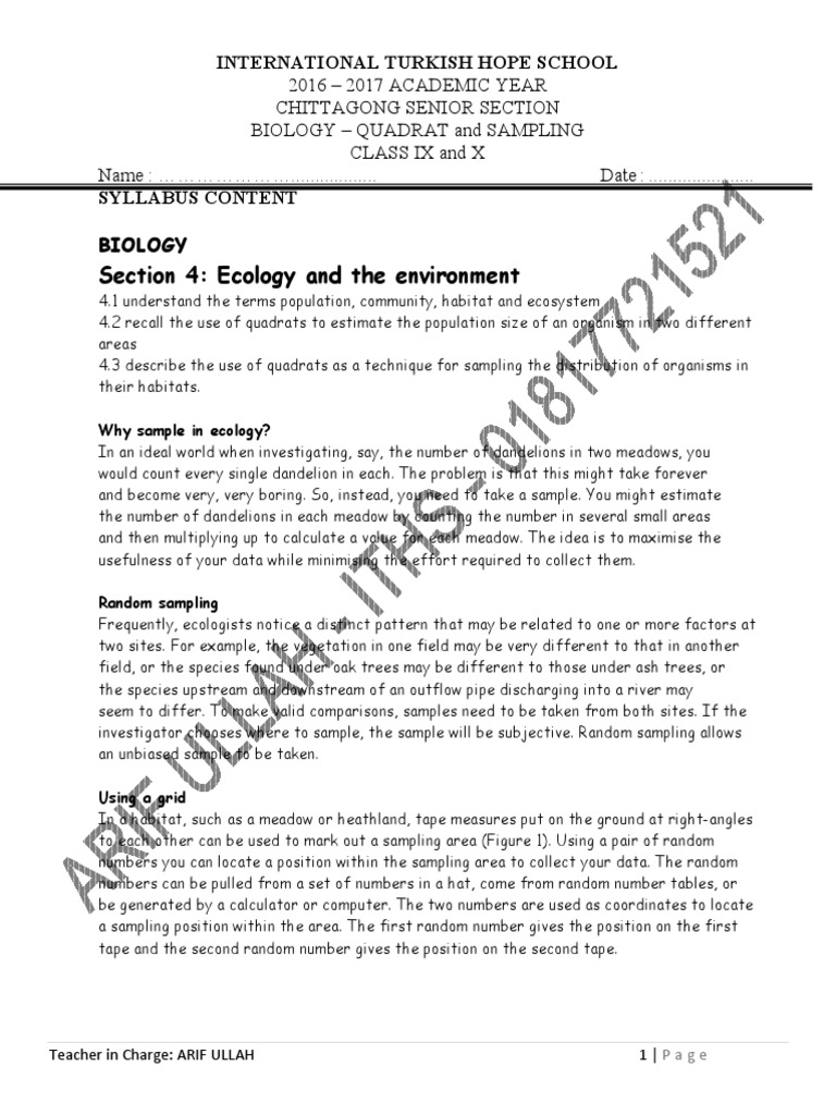 Quadrat and Sampling | PDF | Sampling (Statistics) | Ecology
