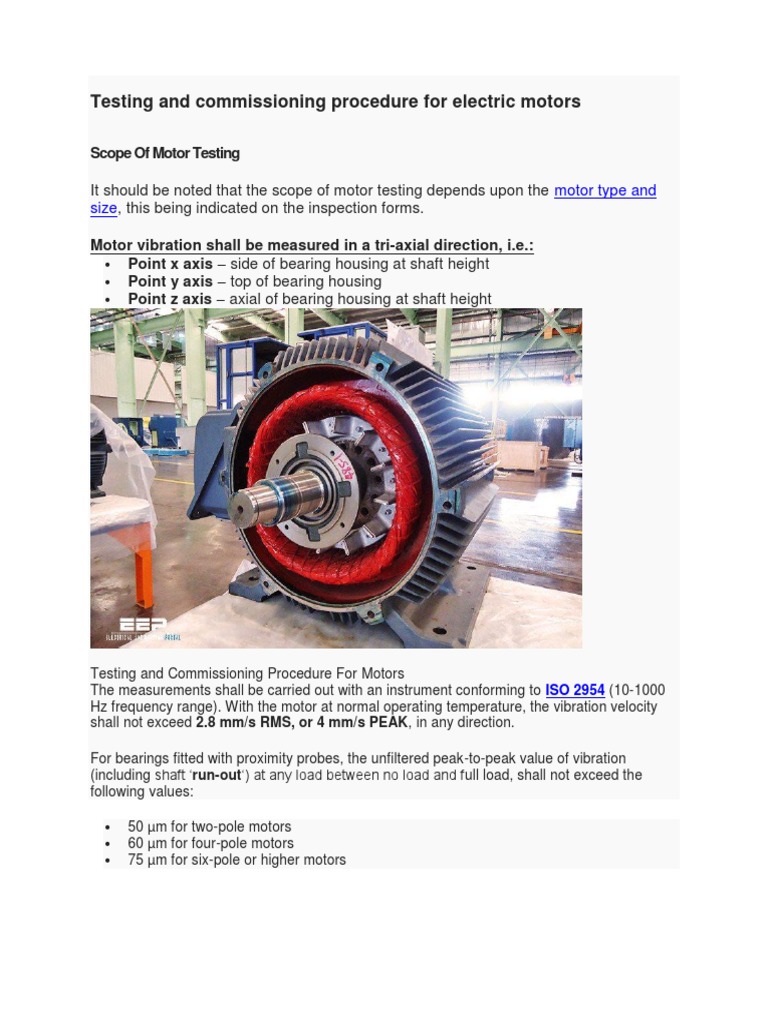 Testing And Commissioning Procedure For Electric Motors Pdf Bearing
