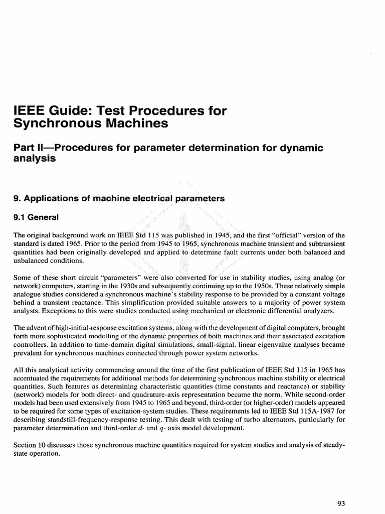 Std. 115 - 1995 - IEEE Guide, Test Procedures For Synchronous Machines ... Std. 115 - 1995 - IEEE Guide, Test Procedures For Synchronous Machines ...
