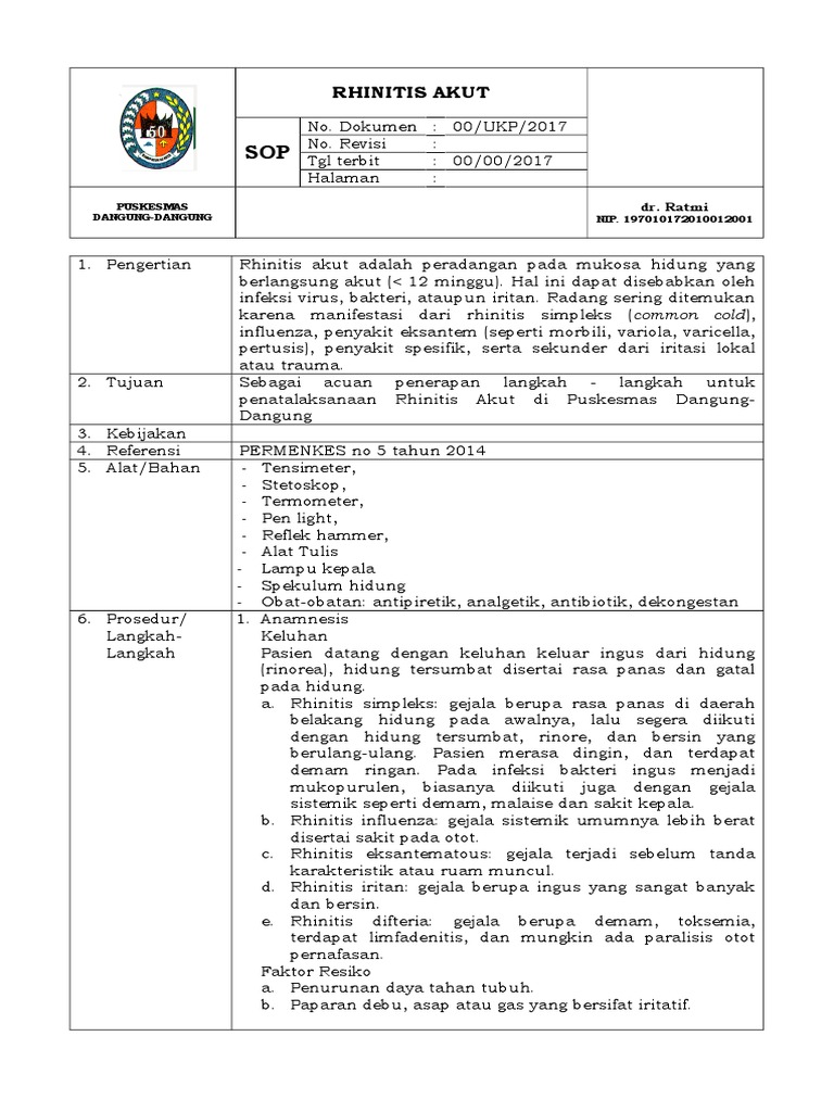 Sop Rhinitis Akut | PDF
