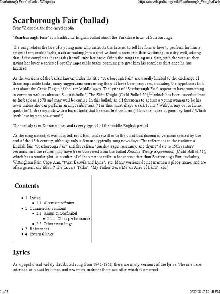 Scarborough Fair | PDF | Scarborough Fair (Ballad) | Folk Music