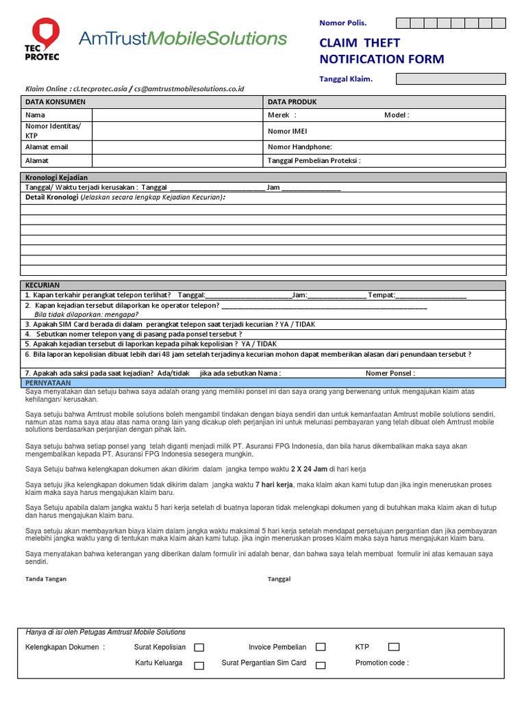 Formulir Permohonan Klaim Asuransi | PDF