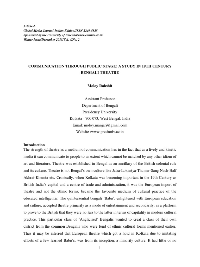 Article 6 Moloy Rakshit | PDF | Theatre | Religion And Belief