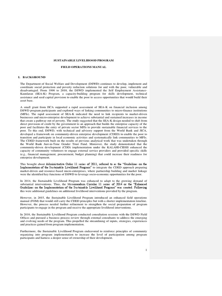 SLP Field Operation Manual | PDF | Sustainability | Empowerment