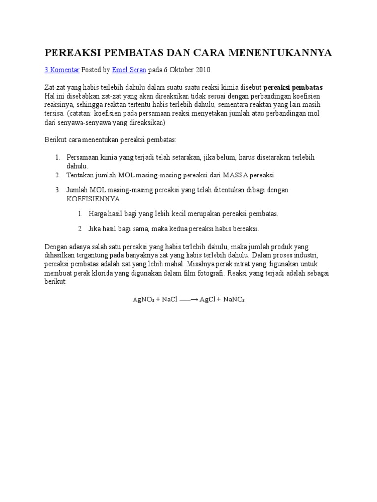 Modul Pereaksi Pembatas Dan Cara | PDF
