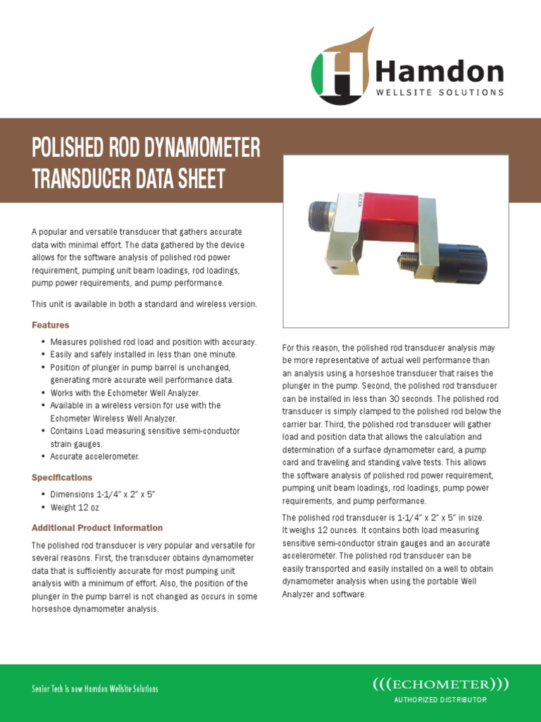 Polished Rod Dynamometer Transducer Data Sheet | PDF | Accelerometer | Pump