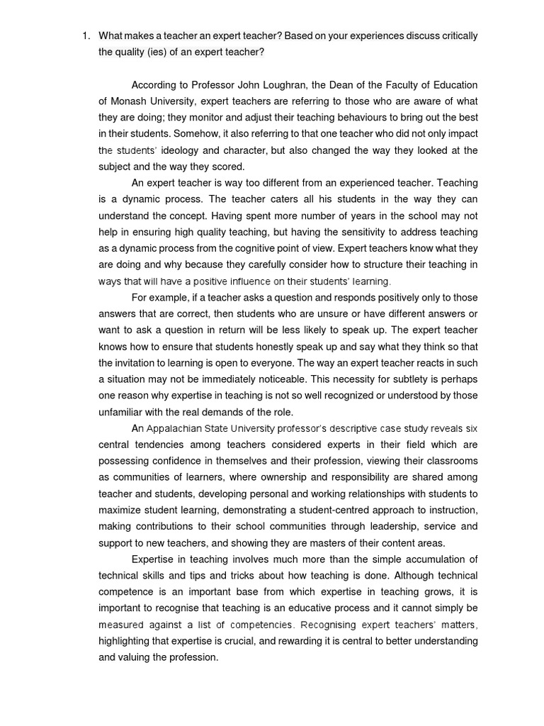 What Makes A Teacher An Expert Teacher? | PDF | Expert | Teachers