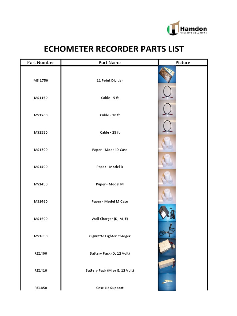 Echometer Recorder Parts List | PDF