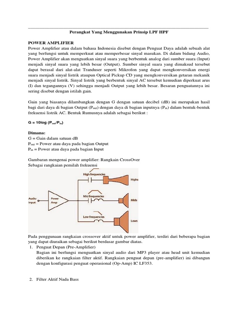 Fungsi dan Rangkaian HPF LPF pada Amplifier | PDF