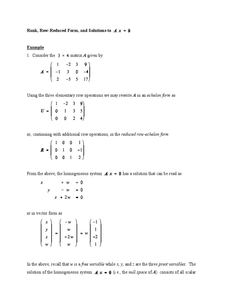 Rank, Row-Reduced Form, and Solutions To | Download Free PDF | System ...