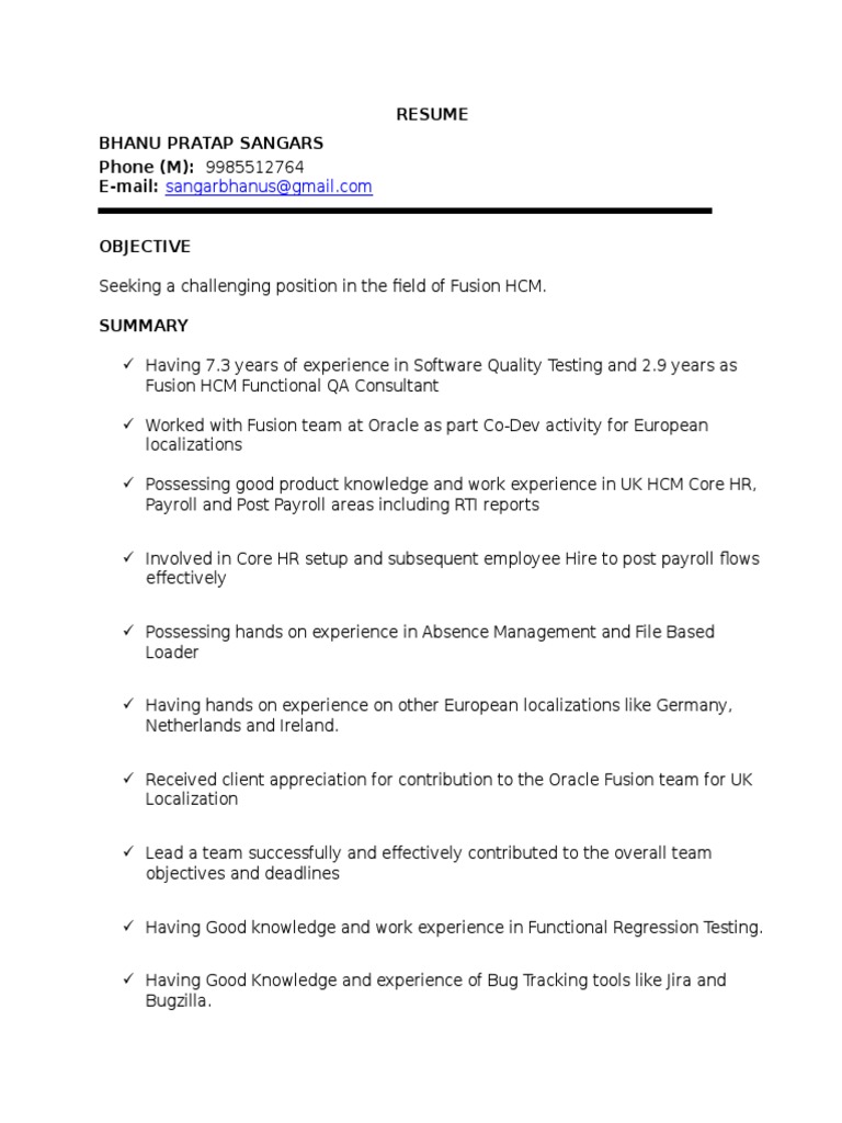 Bhanu Resume | PDF | Oracle Database | Human Resource Management