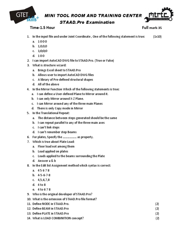 Staad - Pro Exam | PDF | Cartesian Coordinate System | Beam (Structure)
