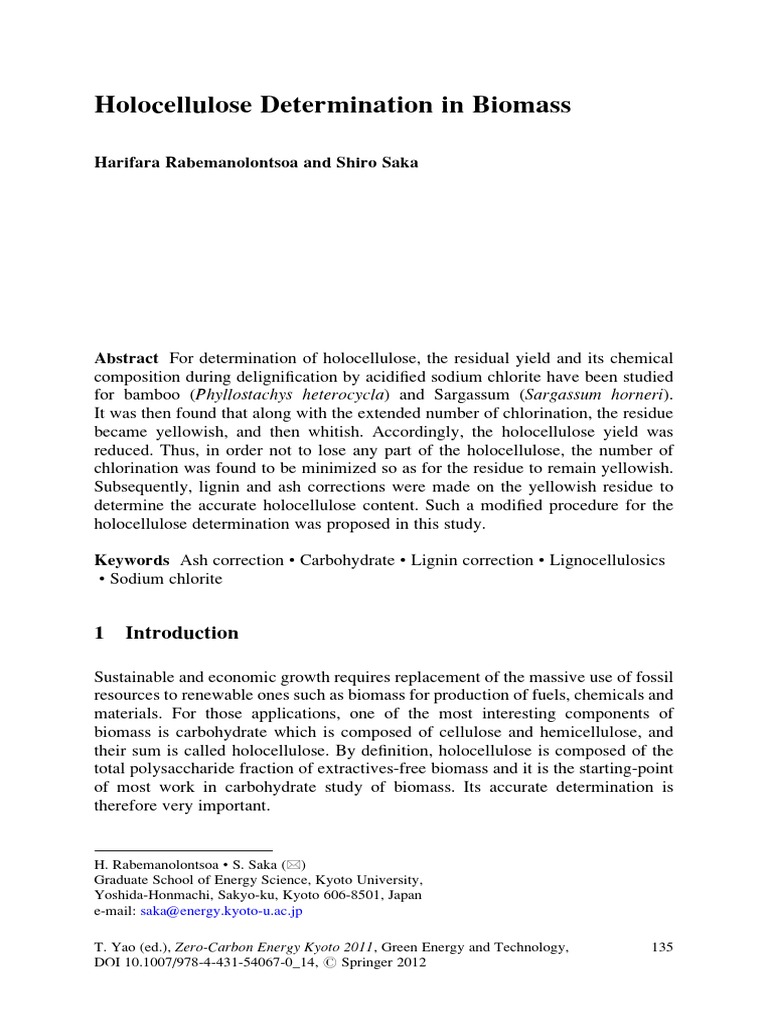 Holocellulose Determination in Biomass | PDF | Lignin | Chemical Substances
