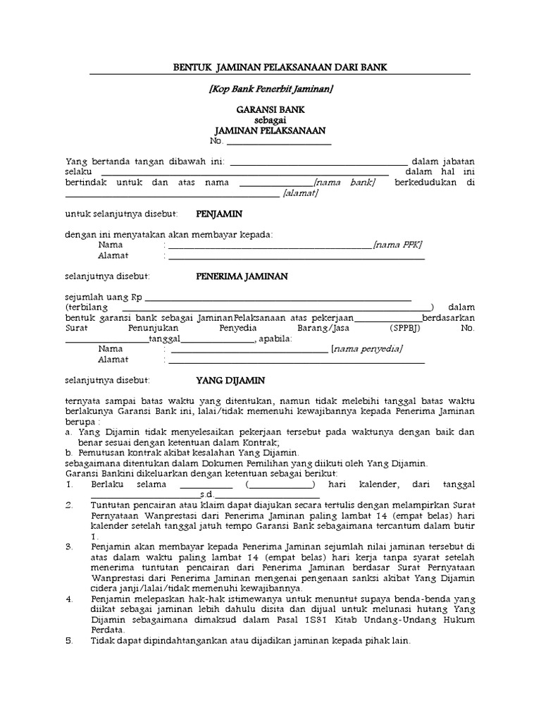 Format Jaminan Pelaksanaan Bank | PDF