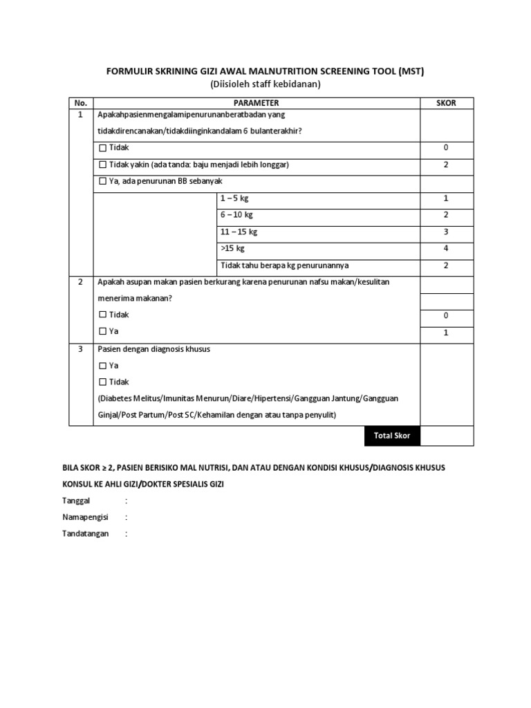 Formulir Skrining Gizi Awal Malnutrition Screening Tool