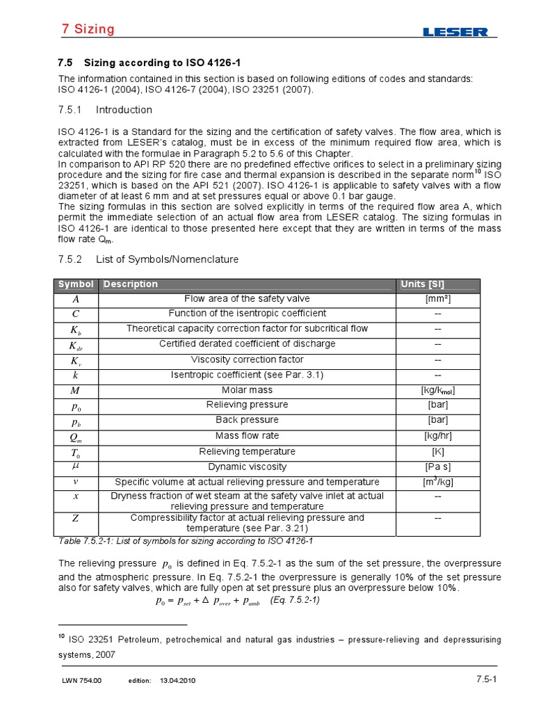 EHB en 7.5 Sizing According To ISO 4126 1 | PDF | Lift (Force) | Pressure