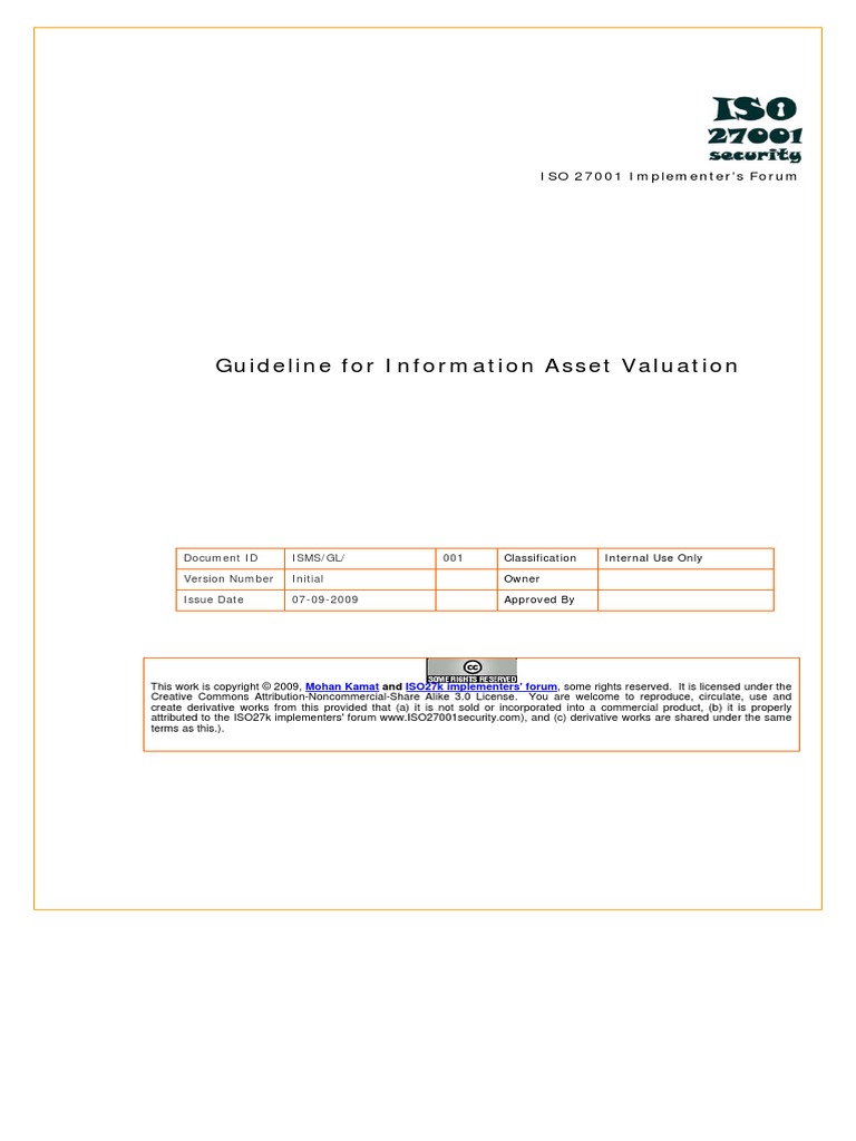 ISO27k Guideline On Information Asset Valuation PDF | PDF