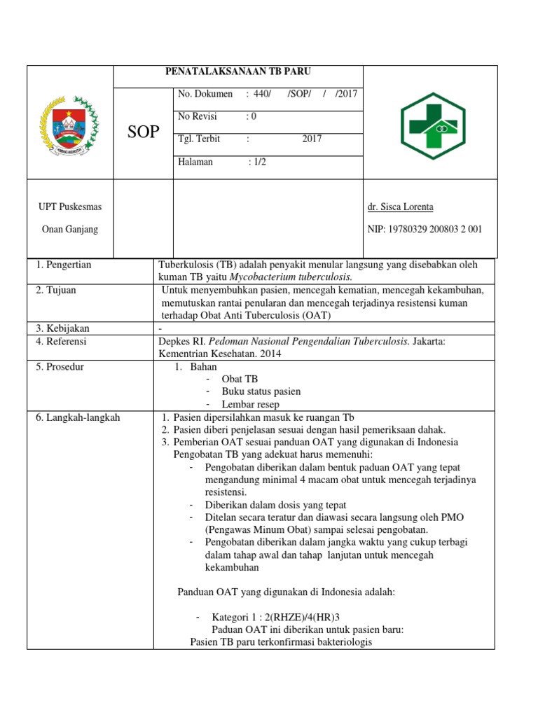 Sop Penatalaksanaan TB Paru | PDF