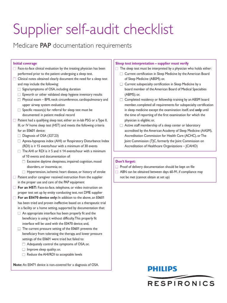 Medicare PAP Documentation Requirements - Supplier Self-Audit Checklist ...
