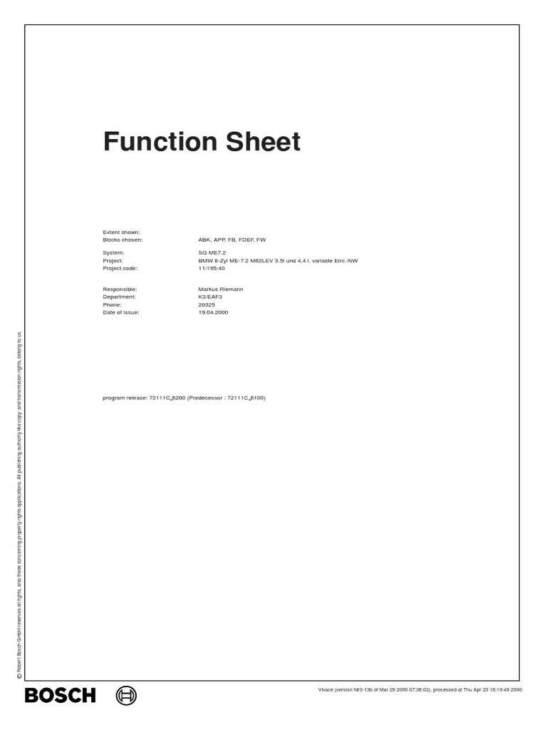 Bosch ME7.2 Function Sheet Overview | PDF | Transmission (Mechanics ...