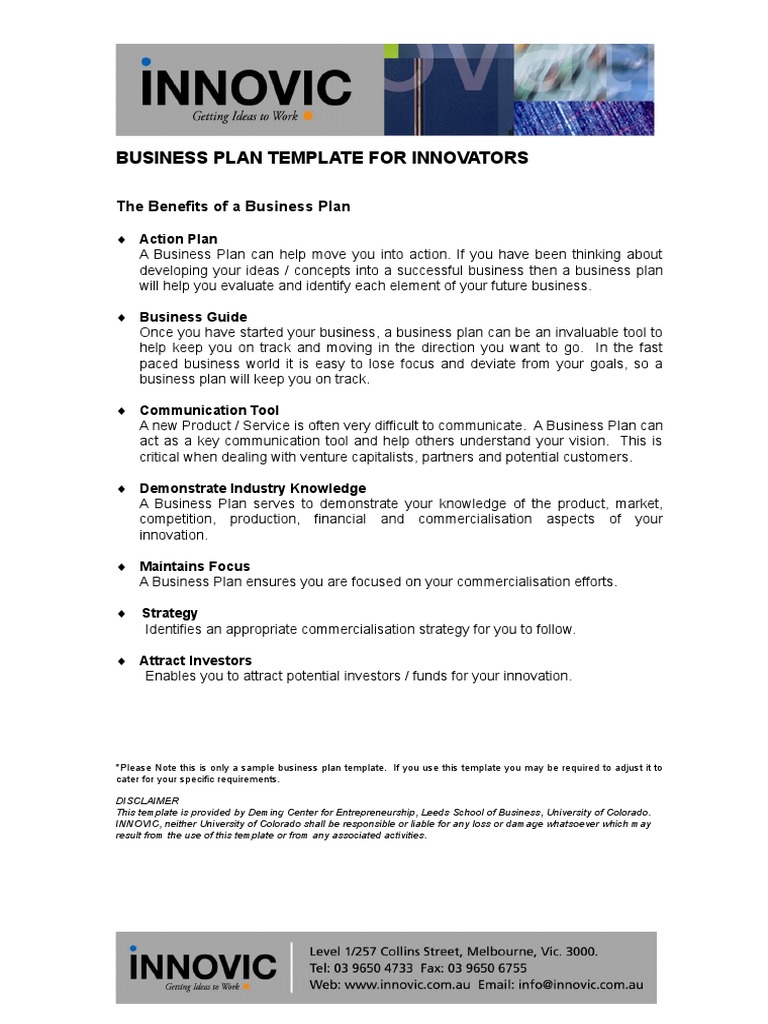 Business Plan Template For Innovators | PDF