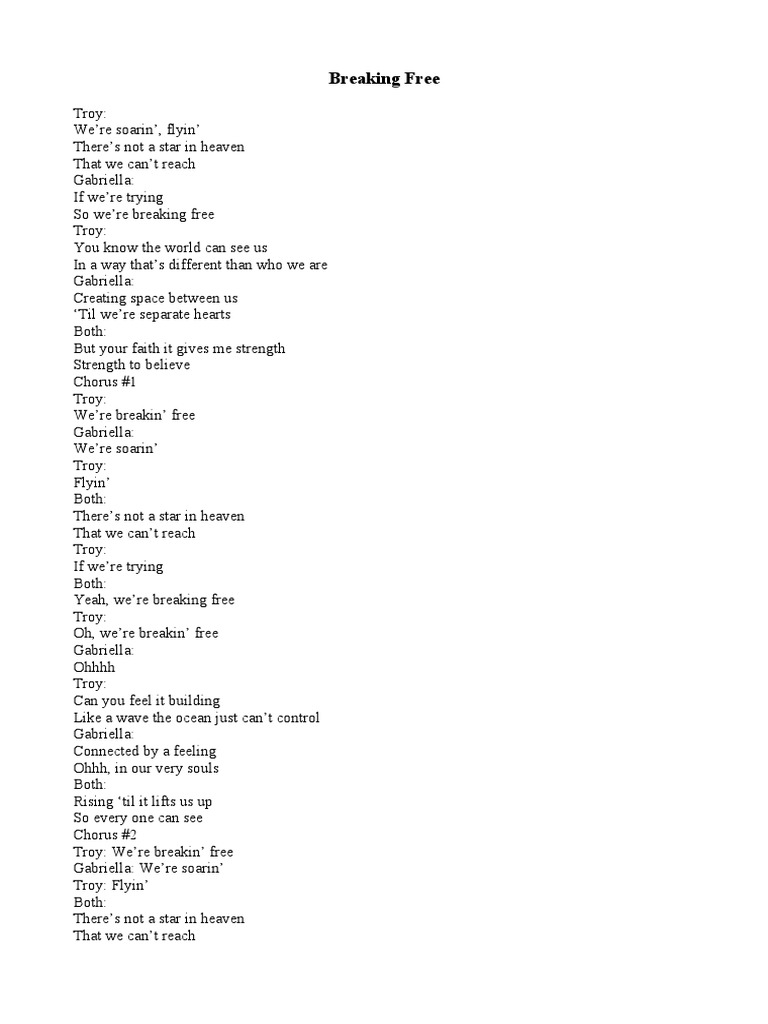 High School Musical Troy And Gabriella Song Lyrics