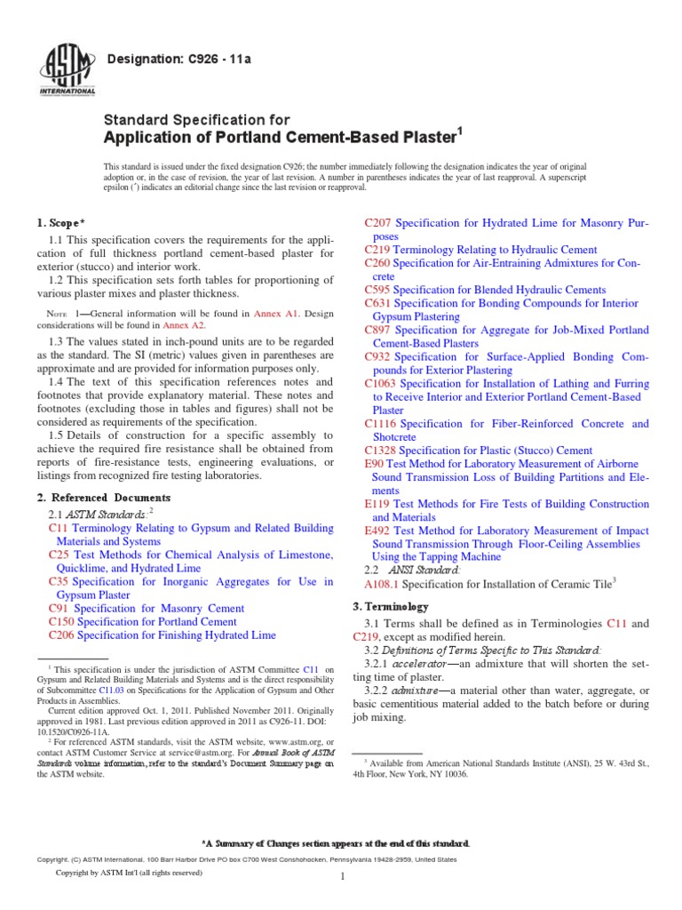 Astm c926 Mortar and Plaster | PDF | Plaster | Concrete