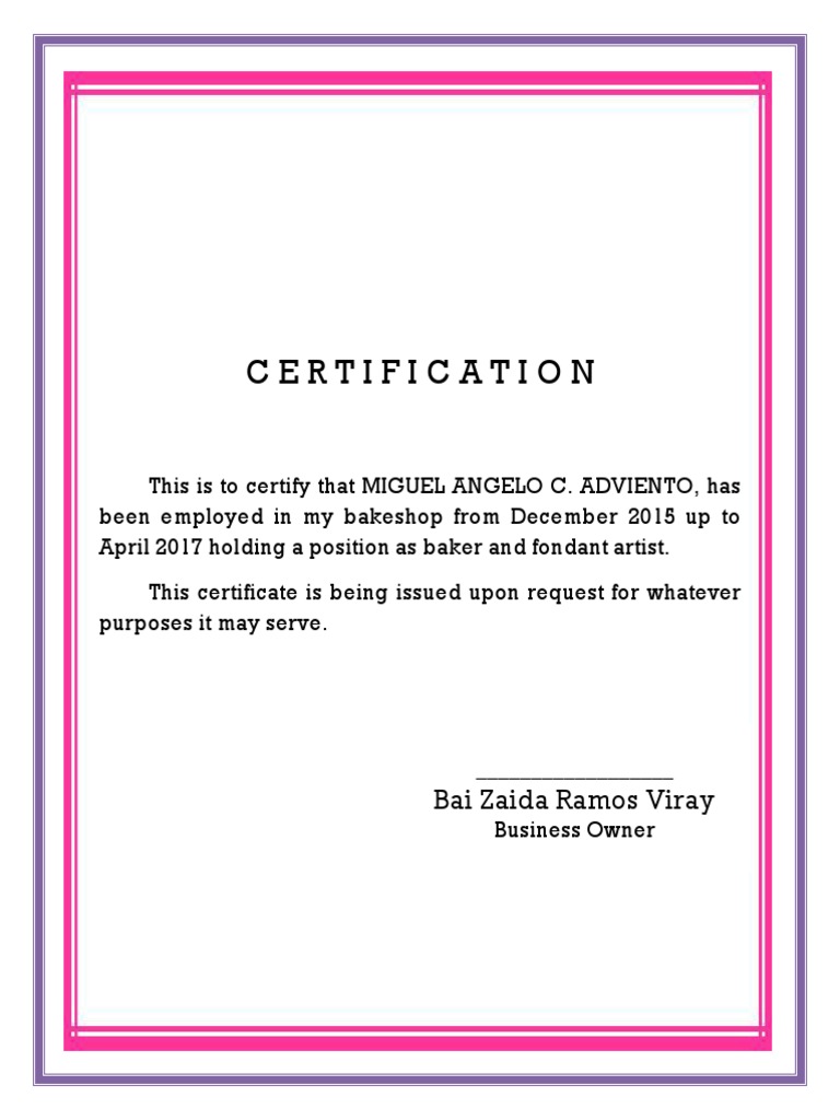 Certification: Bai Zaida Ramos Viray | PDF
