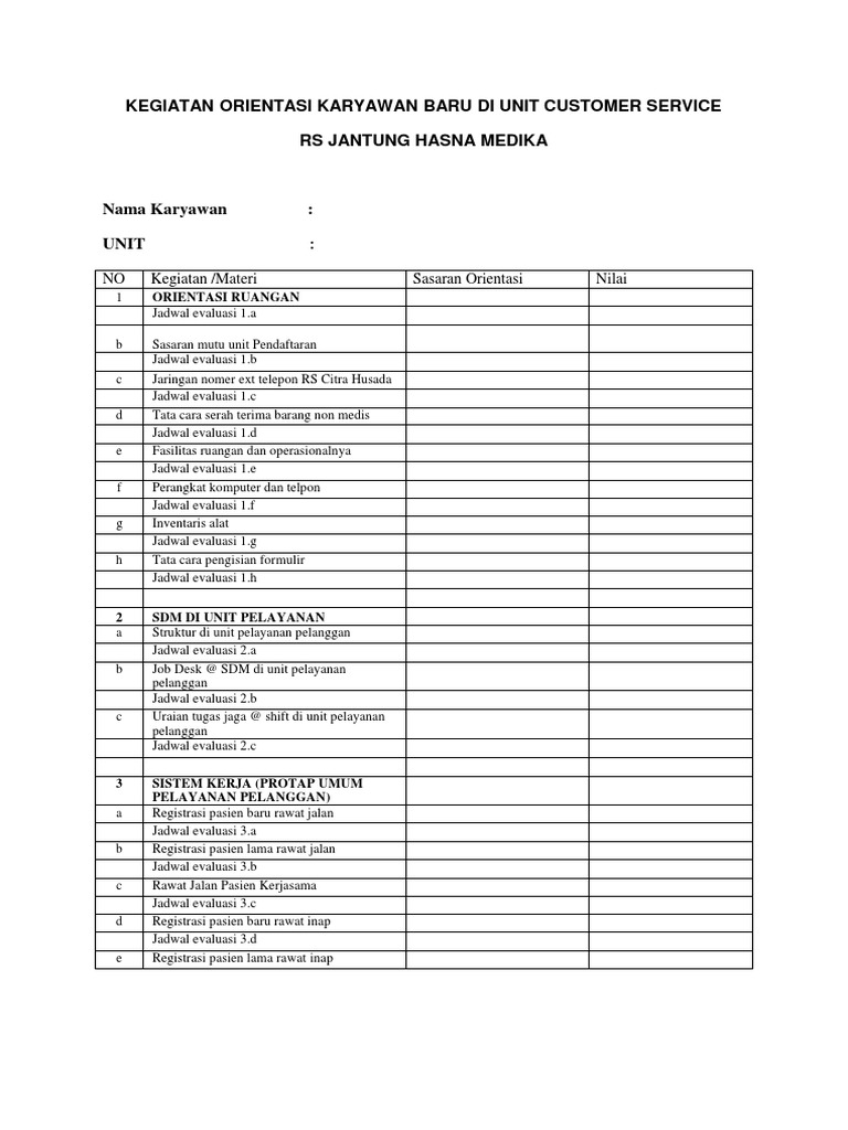 Kegiatan Orientasi Karyawan Baru Di Unit Customer Service | PDF