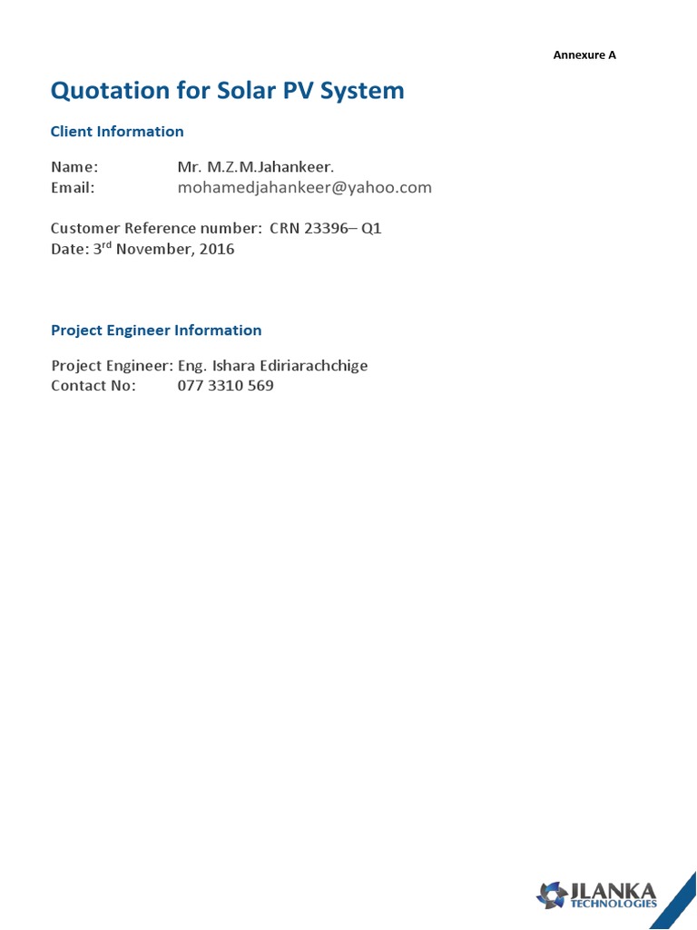 Solar PV System Quotation for Client | PDF | Photovoltaic System ...