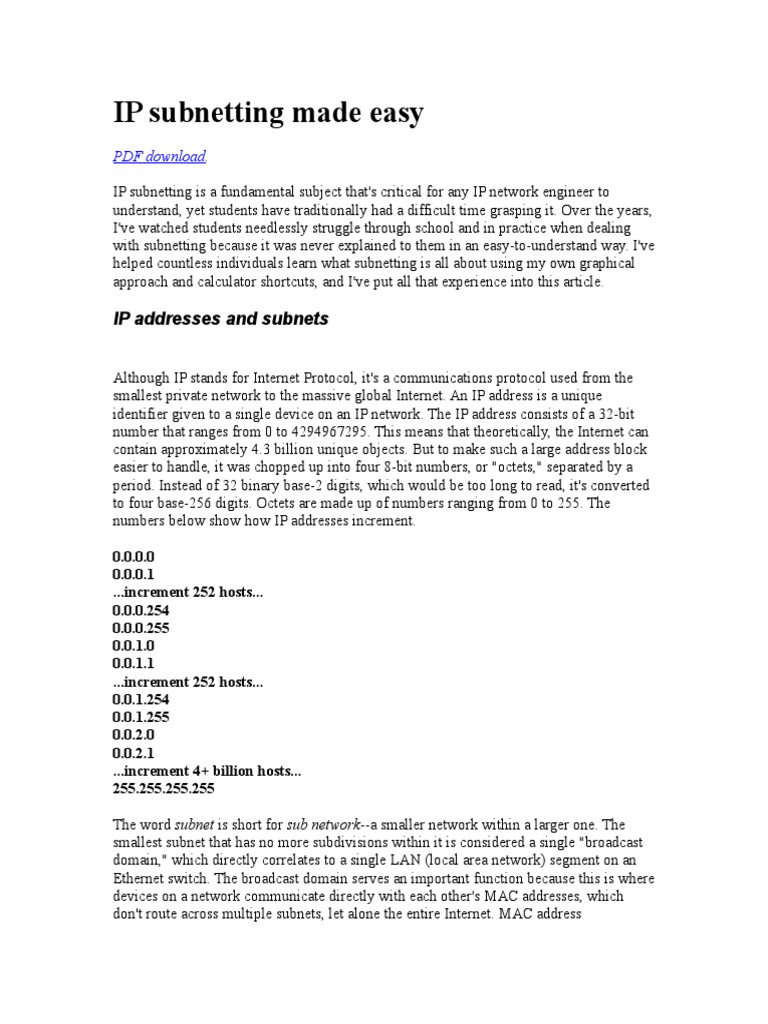 IP Subnetting Made Easy | PDF | Ip Address | Router (Computing)