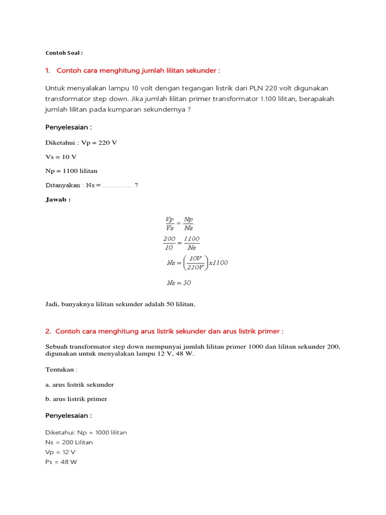 Contoh Soal Transformator | PDF