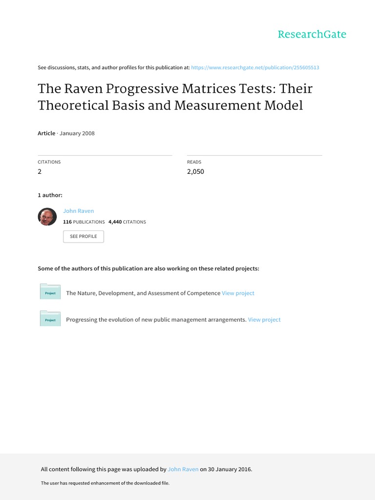 The Raven Progressive Matrices Tests Their Theoret | Download Free PDF ...
