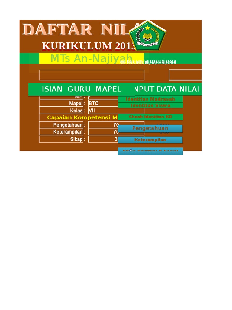 Daftar Nilai Kelas 7 | PDF