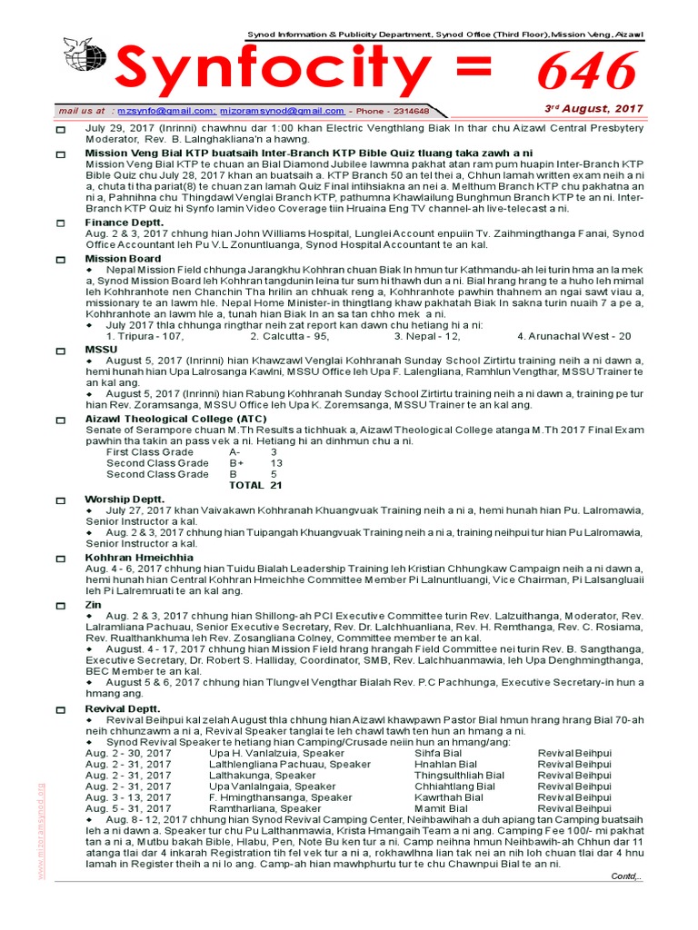 Synfocity : 1 1 Mission Veng Bial KTP Buatsaih Inter-Branch KTP Bible Quiz Tluang Taka Zawh A Ni ...
