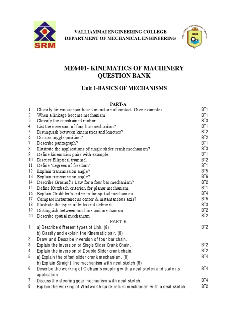 Question Bank KOM | PDF | Belt (Mechanical) | Gear