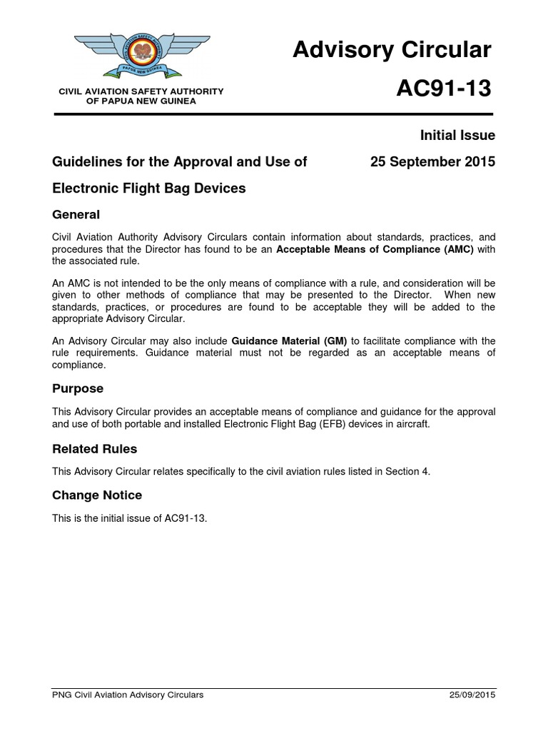 Ac 91-13 Guidelines For The Approval and Use of Electronic Flight Bag ...