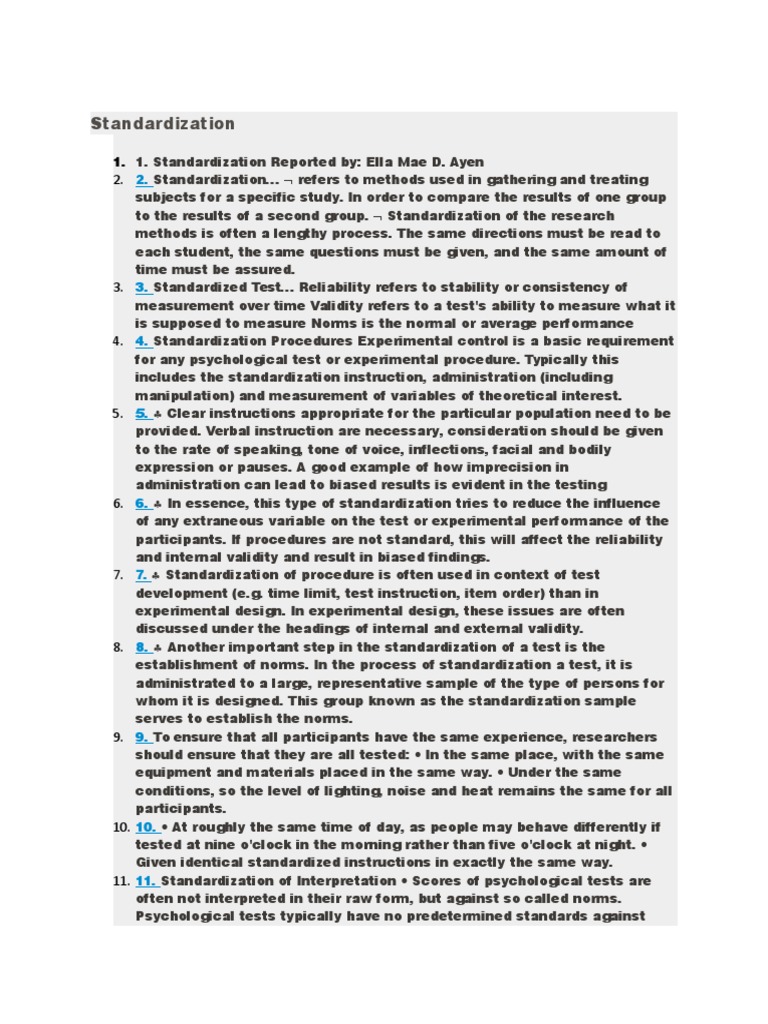 Standardization | PDF | Design Of Experiments | Validity (Statistics)