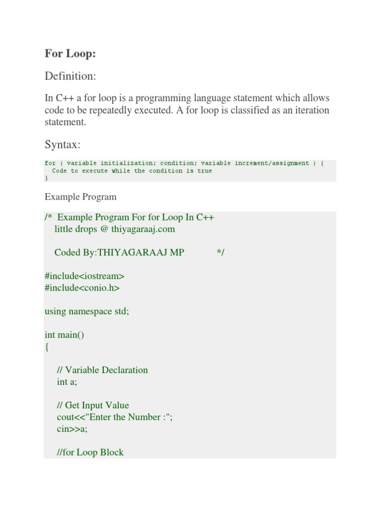 C++ For and While Loop Definition, Syntax and Example | PDF