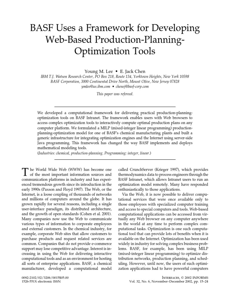 BASF Uses A Framework For Developing Web Based Production Planning Optimization Tools | PDF ...