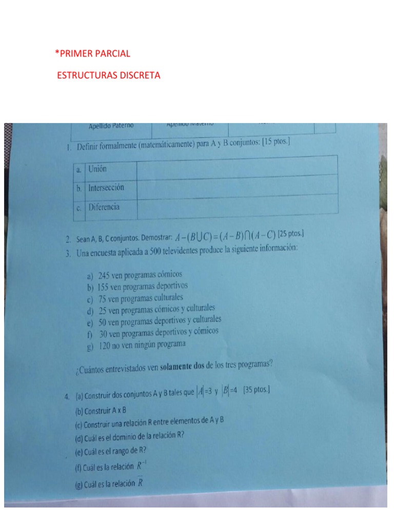 Parciales Estructuras Discretas | PDF