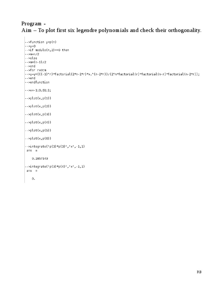 Checking Orthogonality of Legendre Polynomials and Plot First Six ...