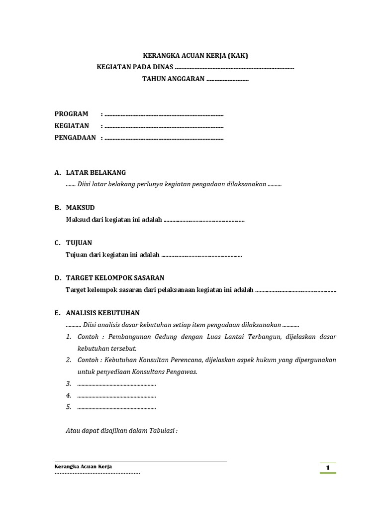 Contoh Template KAK | PDF