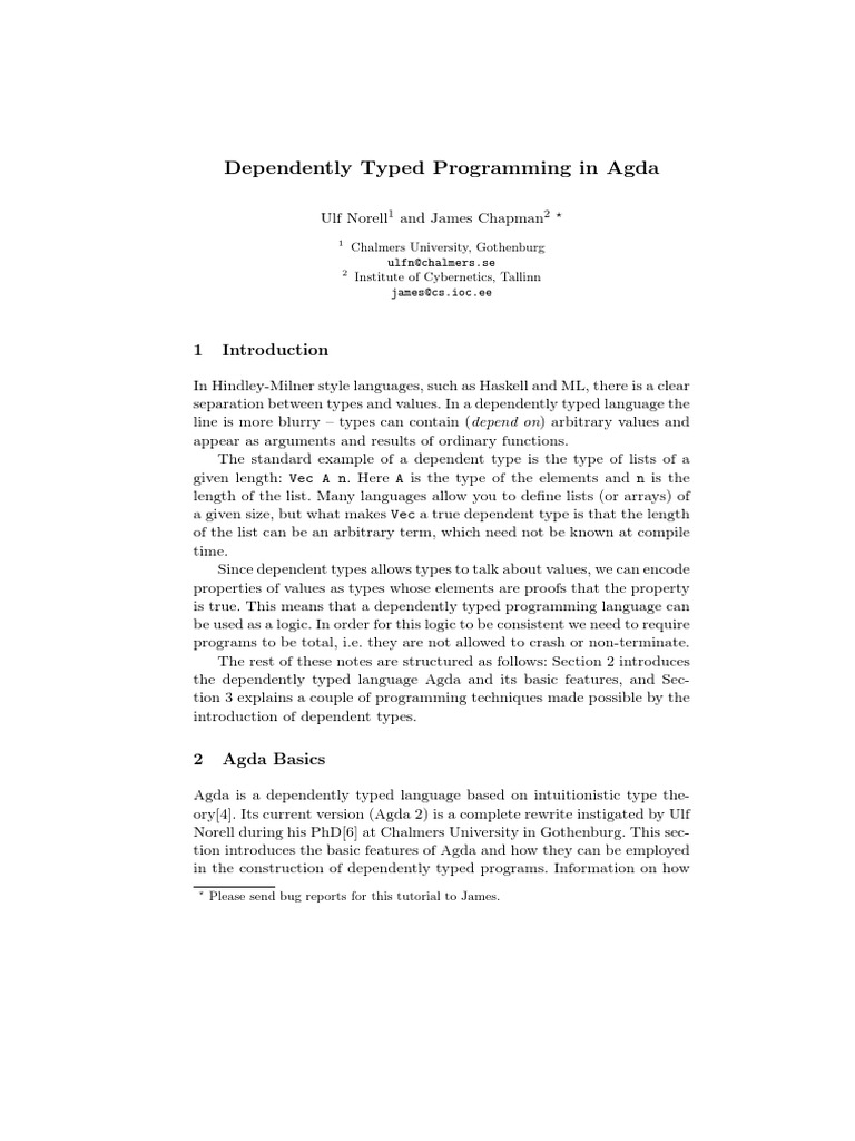 Dependently Typed Programming in Agda | PDF