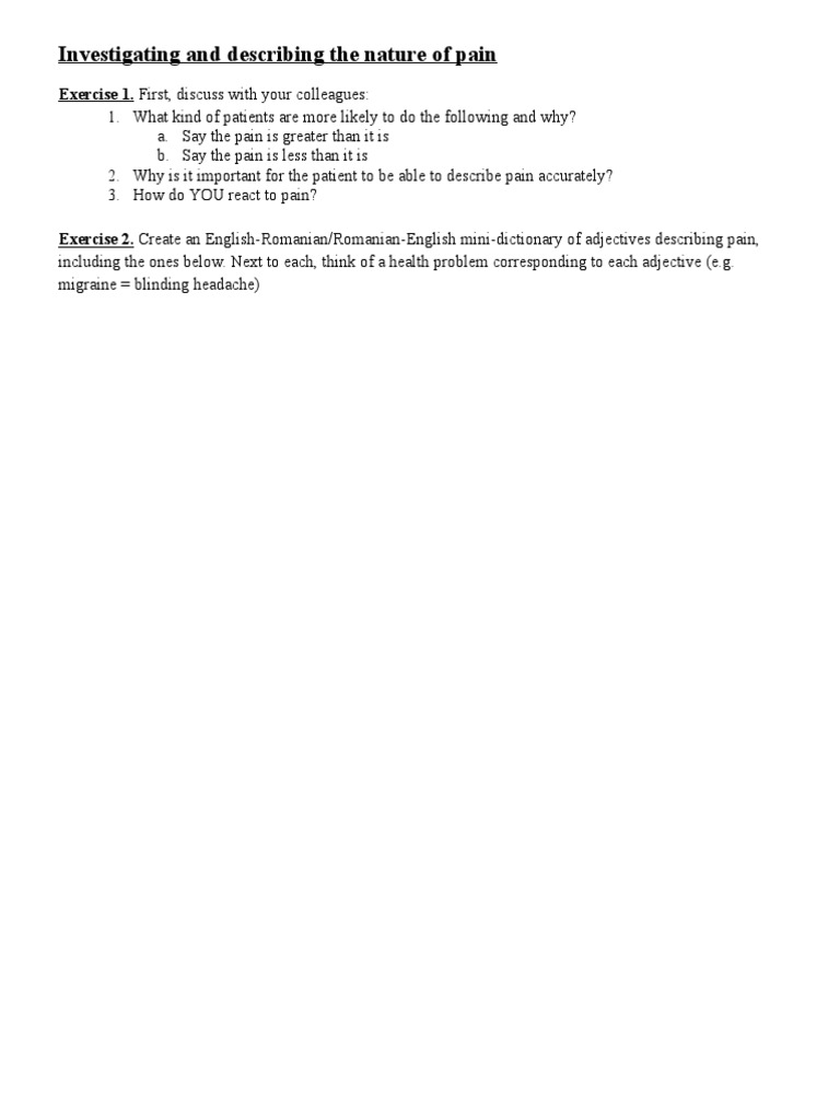 Investigating and Describing The Nature of Pain | PDF | Pain | Symptoms ...