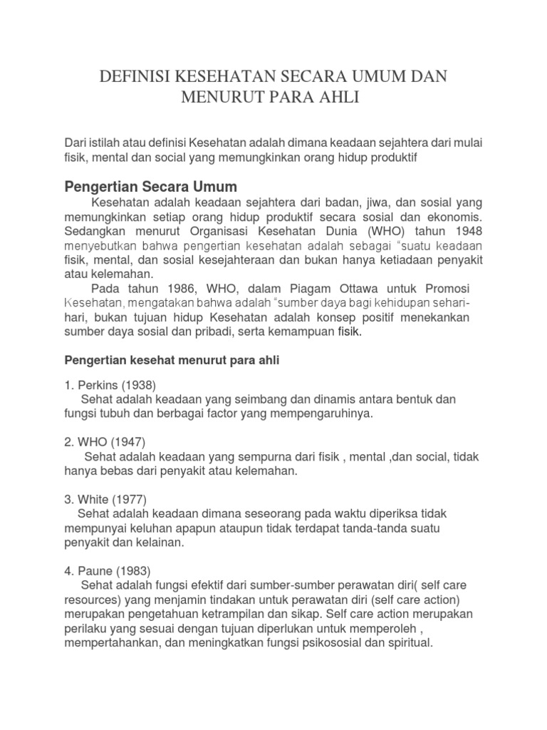 Pengertian Kesehatan Menurut para Ahli | PDF