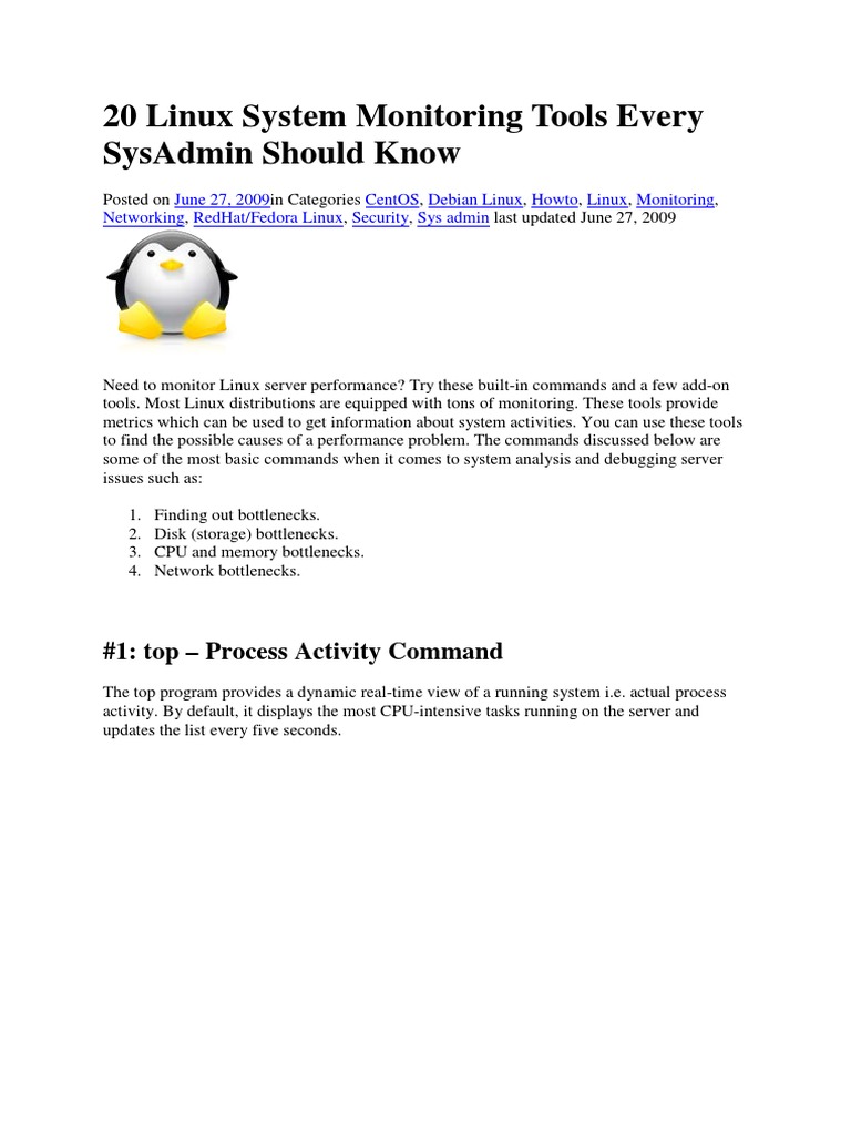 20 Linux System Monitoring Tools Every SysAdmin Should Know | PDF ...