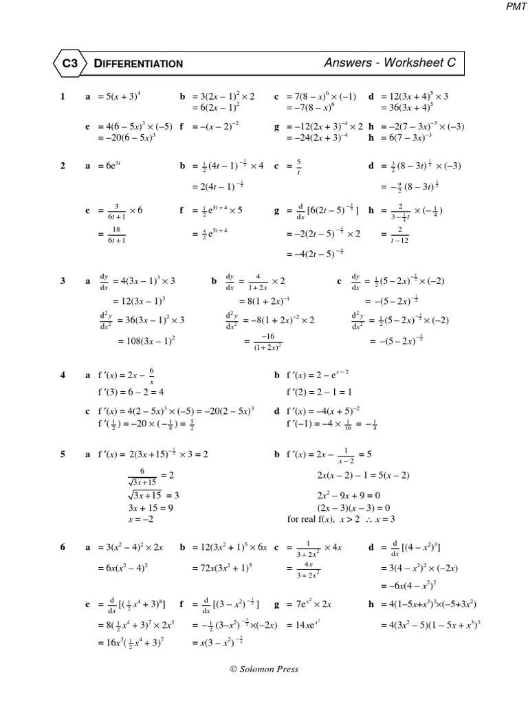 C3 Differentiation C - Answers | PDF